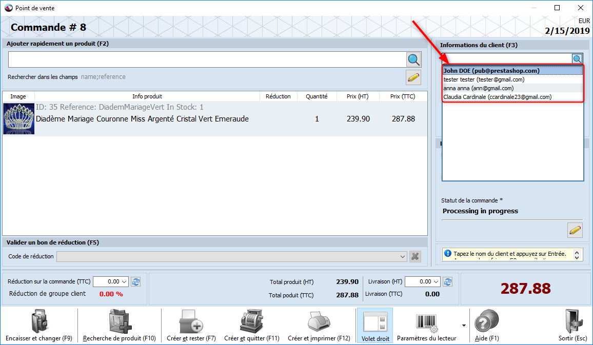 Créer des commandes PrestaShop via le Point de vente