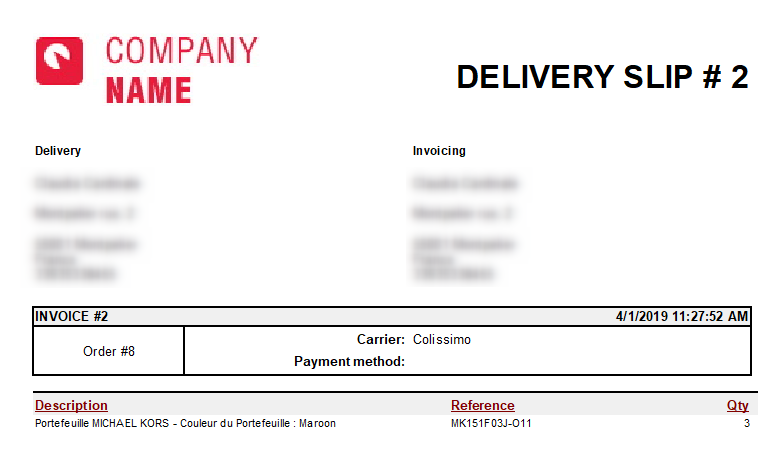 Facture / Bordereau de Livraison / Bordereau de Crédit