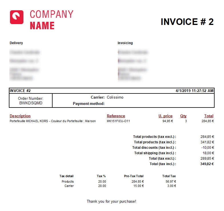 Facture / Bordereau de Livraison / Bordereau de Crédit