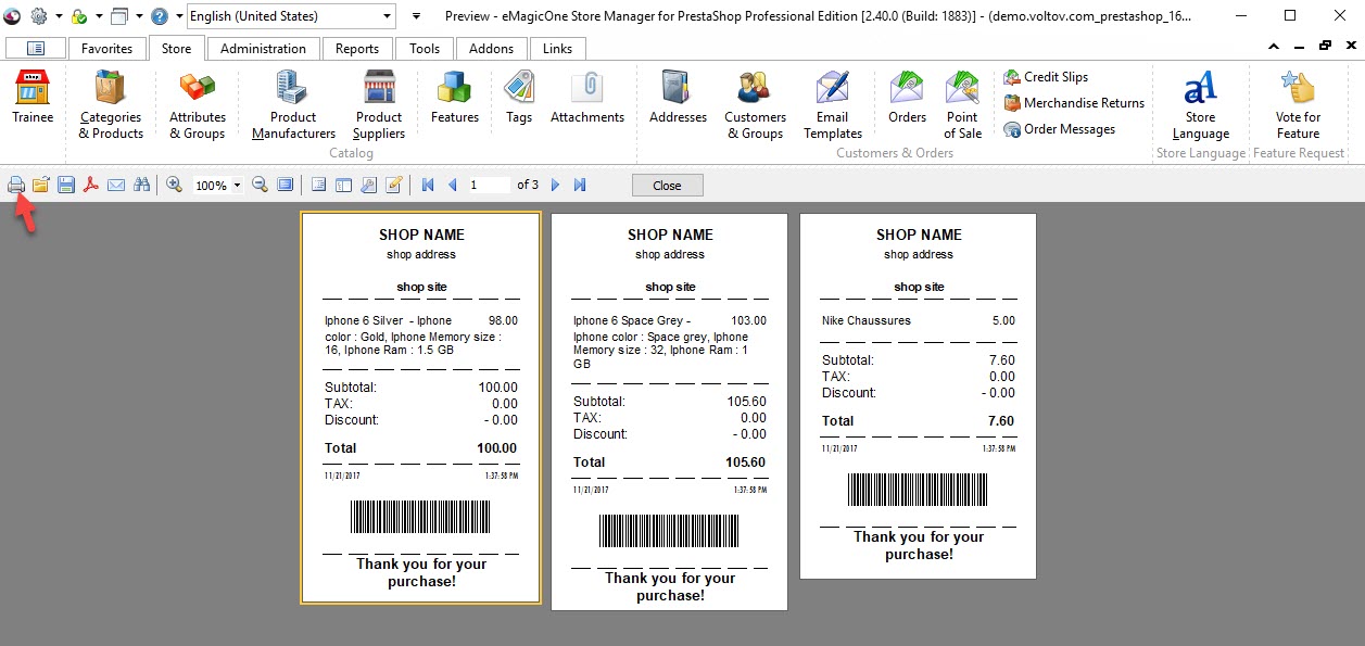 Print PrestaShop Receipts via Thermal Printer Massively