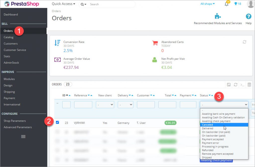 Detele PrestaShop Orders - Store Manager for PrestaShop