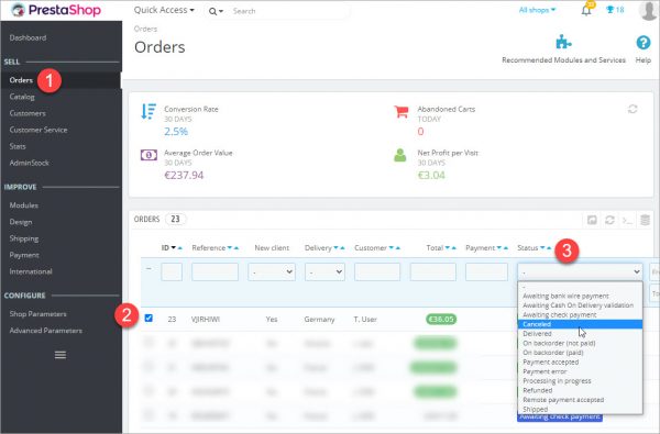 Detele PrestaShop Orders - Store Manager for PrestaShop