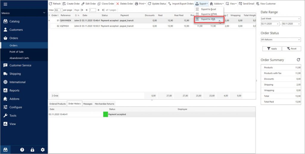 Export PrestaShop Orders to XML, Excel or HTML