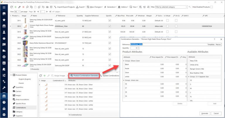 Update PrestaShop Product Combinations via Store Manager