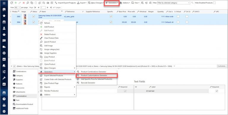 Bulk Generate PrestaShop Customizations for Products - Store Manager