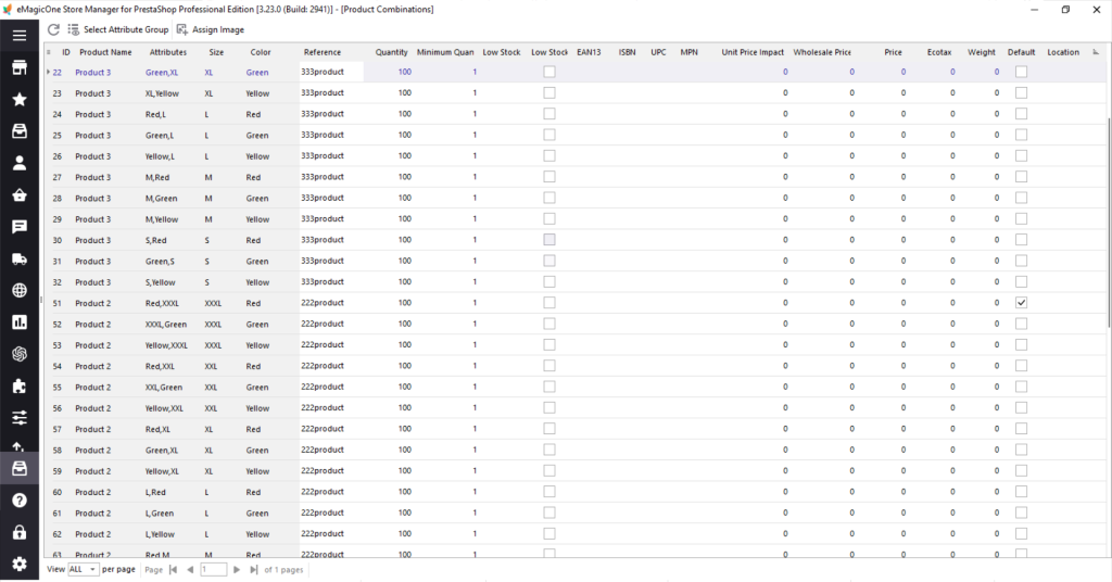 Update PrestaShop product combinations as in Excel, Store Manager by eMagicOne