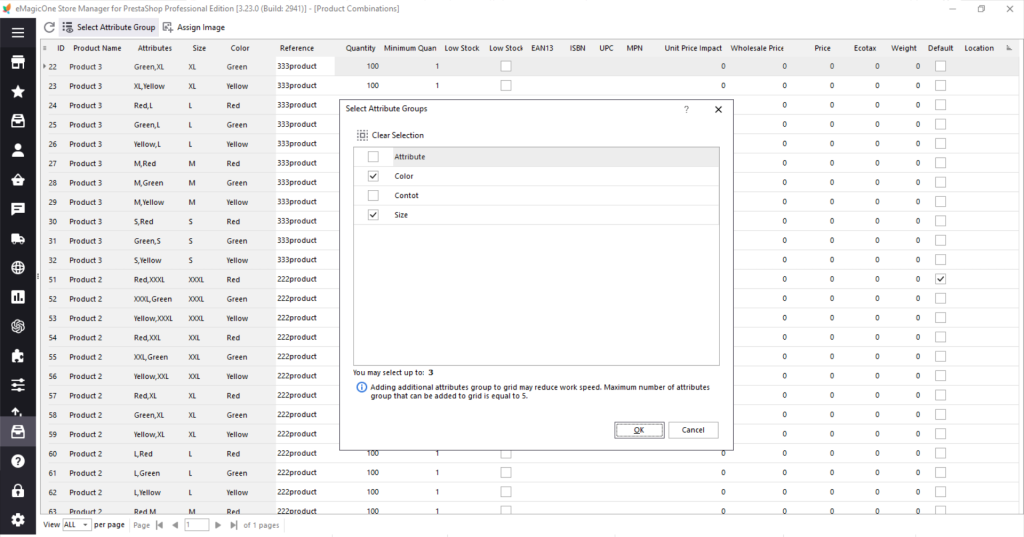 Update PrestaShop product combinations as in Excel, Store Manager by eMagicOne