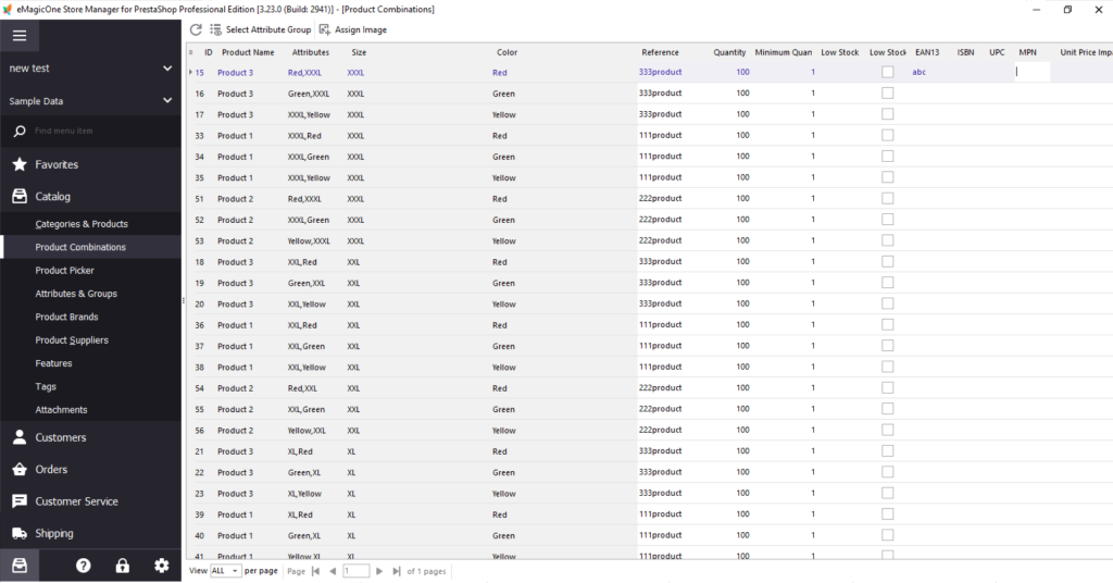 Update PrestaShop product combinations as in Excel, Store Manager by eMagicOne